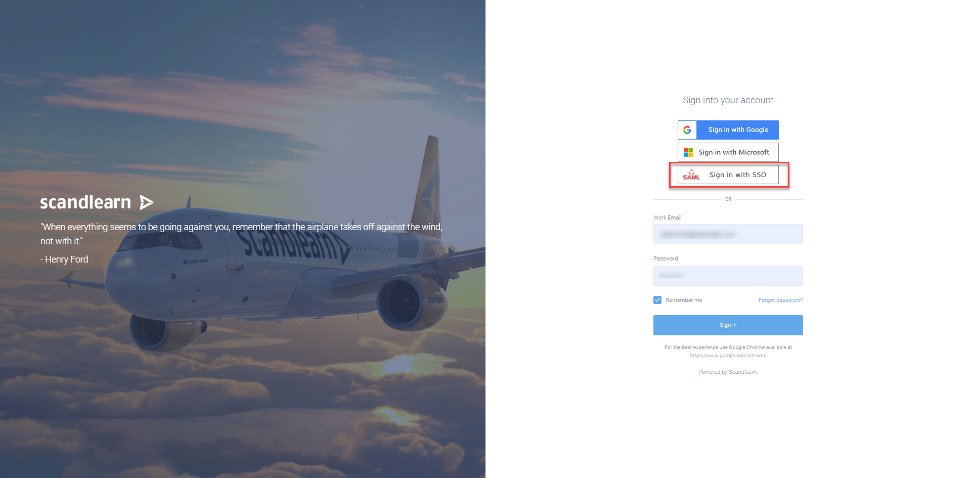 SAML SSO Login from the Login Page