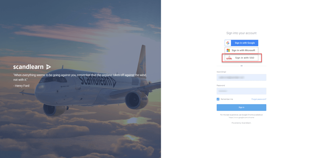 SAML SSO Login from the Login Page